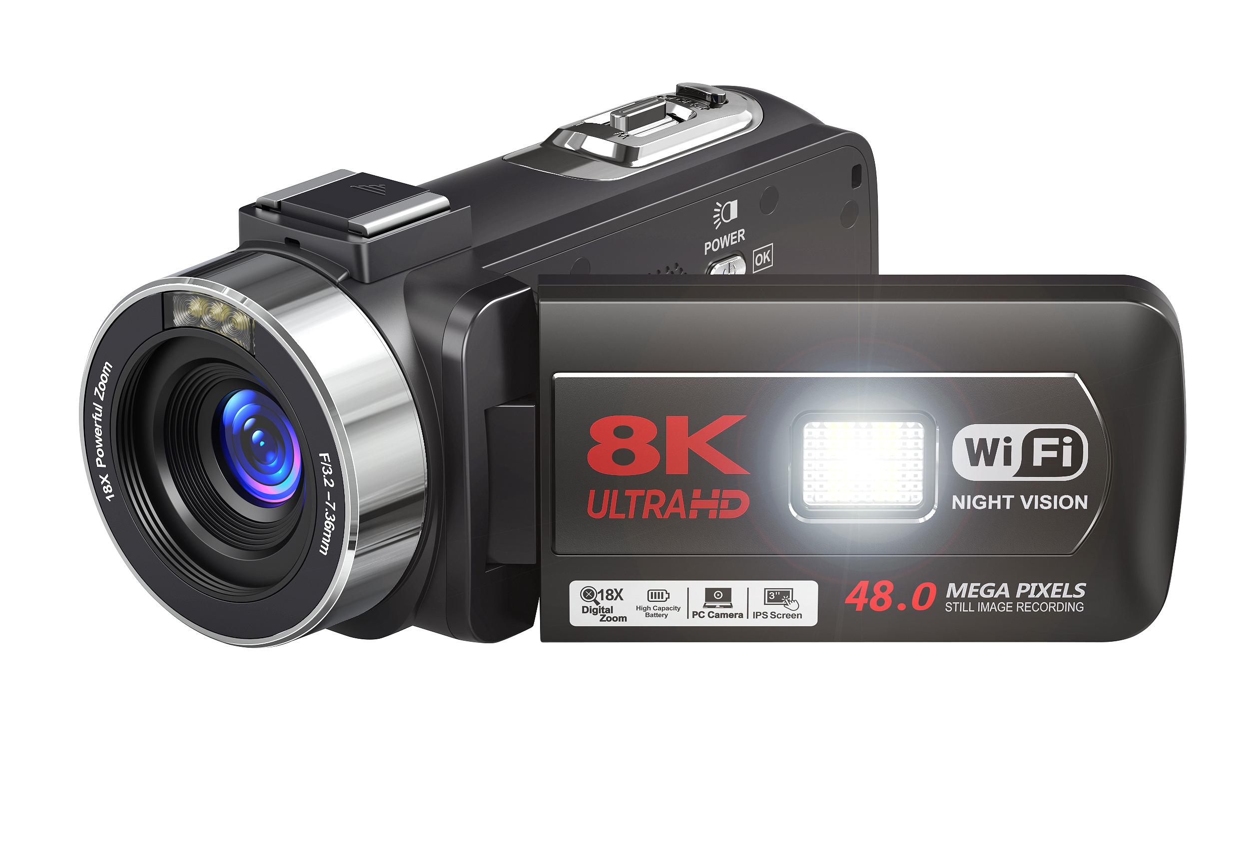 Somikon 8K-UHD-WLAN-Camcorder DV-910.uhd, IPS-Touchdisplay, 48 MP, 18 ...