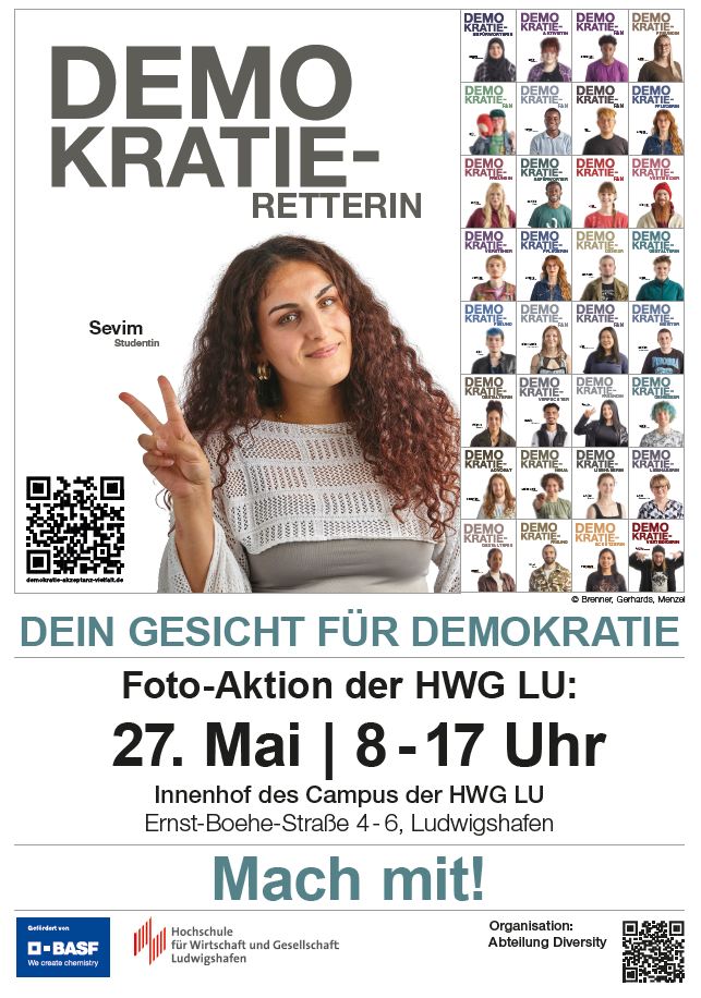 Fotoaktion „Gesicht zeigen für Demokratie“ auf dem Campus, Hochschule für Wirtschaft und ...