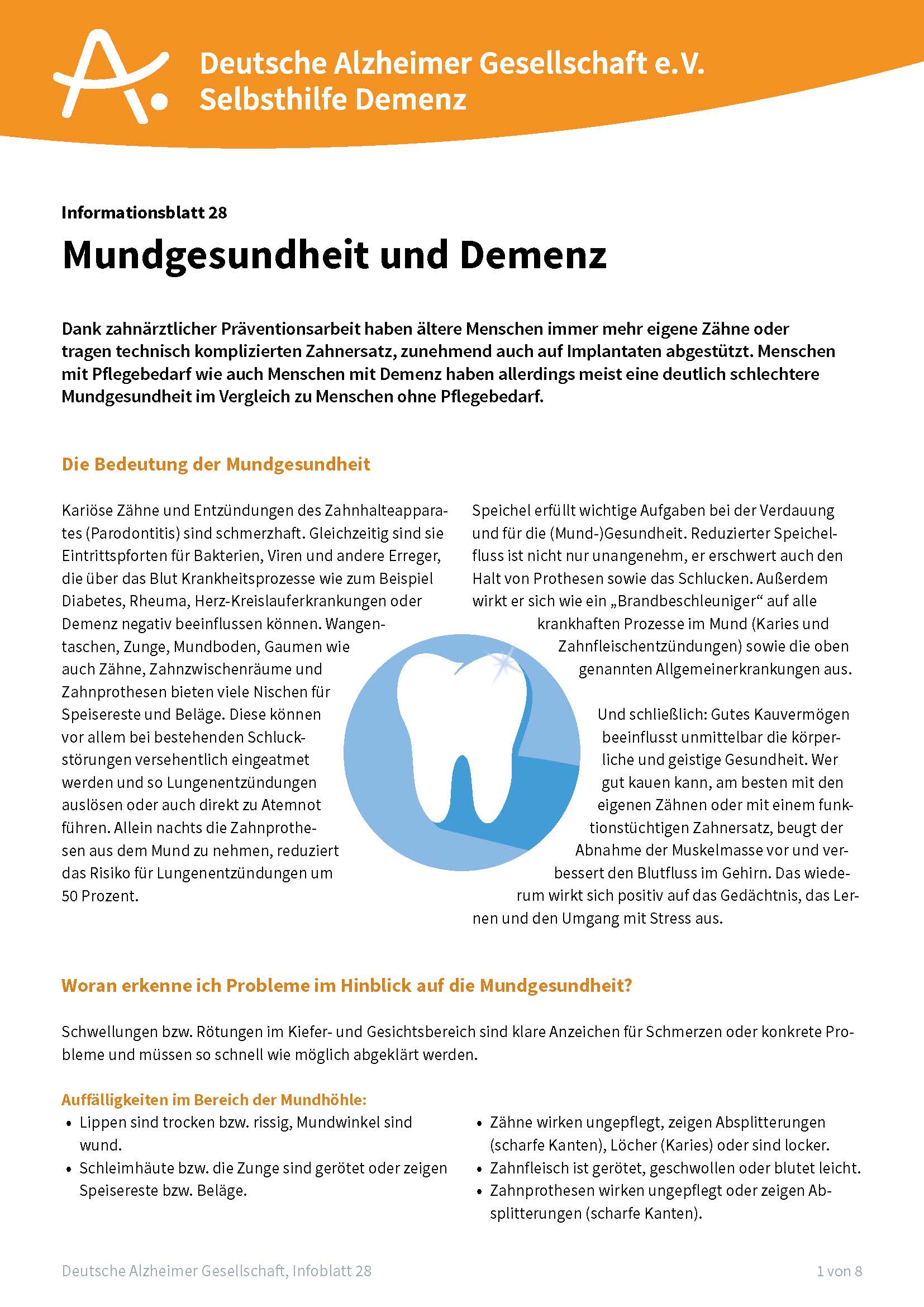 Mundgesundheit und Demenz, Deutsche Alzheimer Gesellschaft e.V ...