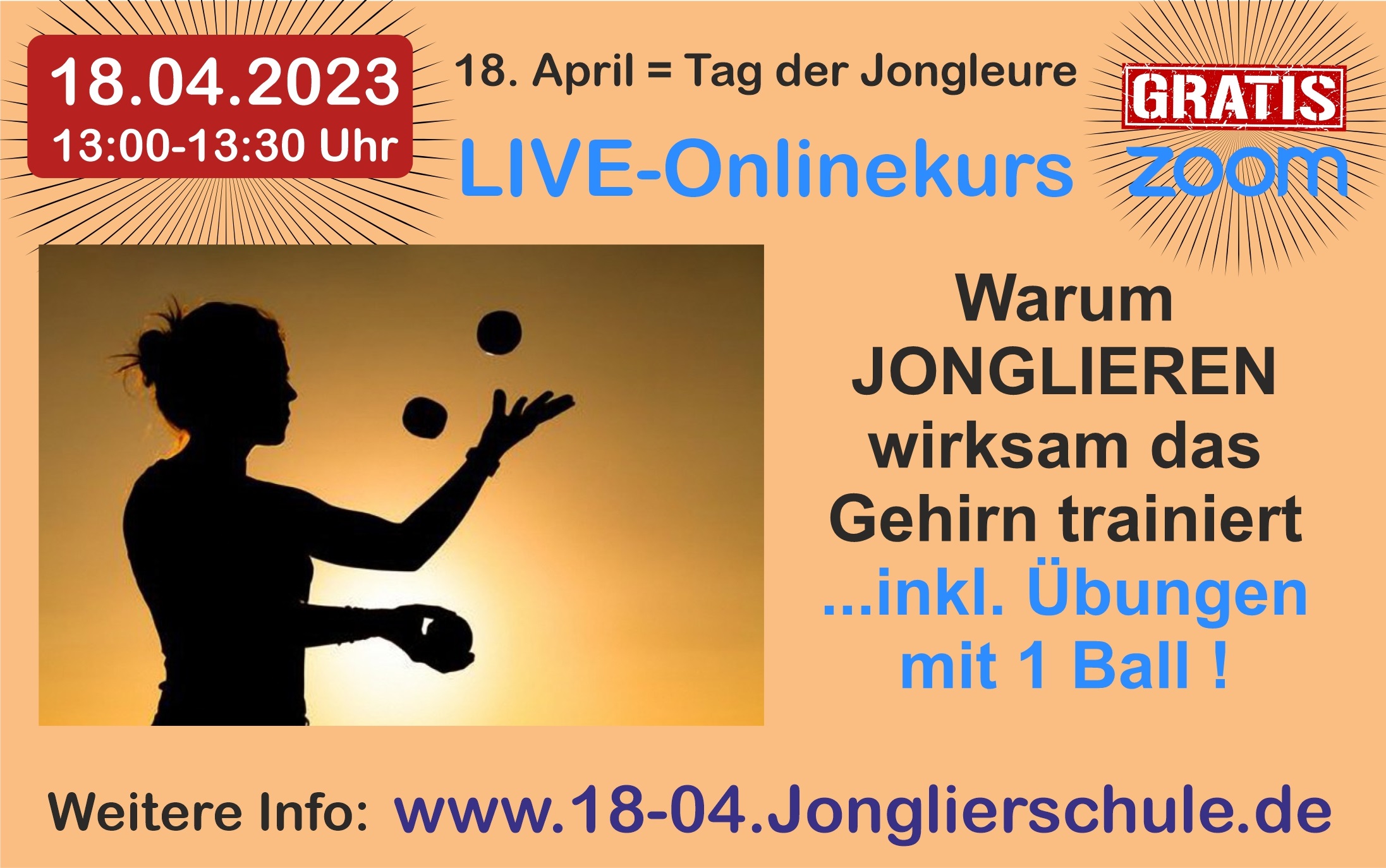 Jonglierschule München bietet am 18. April vier kostenfreie LIVE-Onlinekurse an, FQL - Fröhlich ...