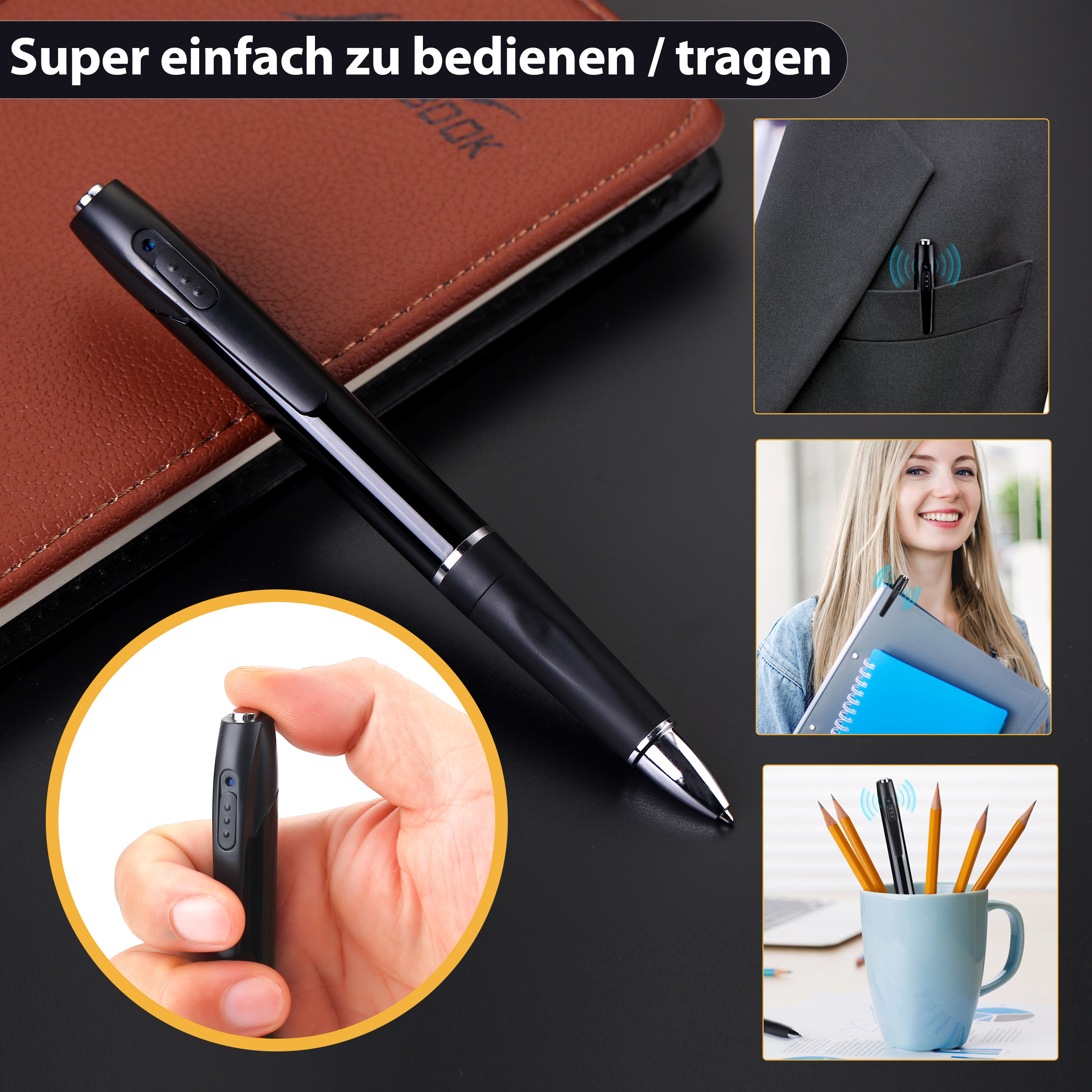 OctaCam Full-HD-Kugelschreiber-Videokamera DV-740.k, Tonaufnahme, Ein-Tasten-Bedienung, PEARL ...